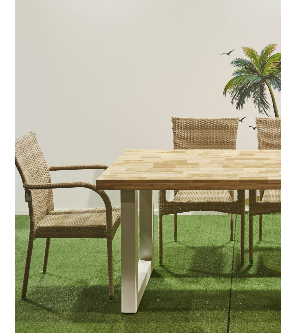 Mesa para Terraza / Jardín Darek Textura Roble Nor - Blanco Medidas ...